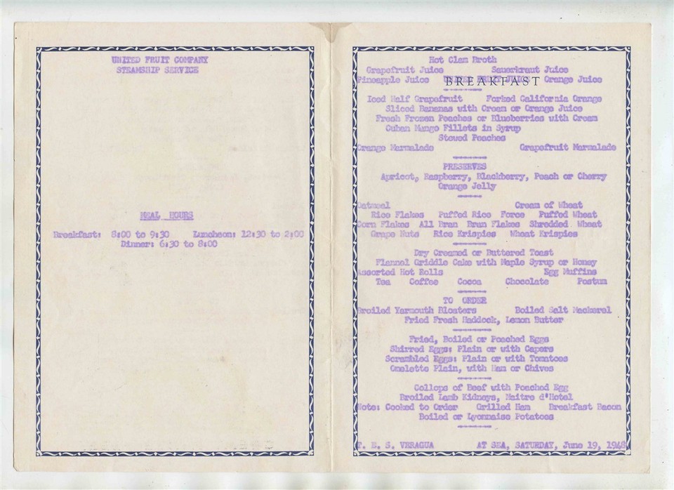 3 Great White Fleet Menus SS Veragua June 19, 1948 | eBay