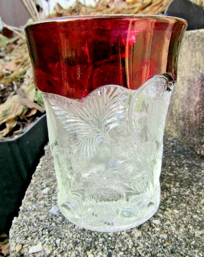 VTG Cranberry Flash Color Ruby rim/Pattern Glass Tumbler Strawberry ...