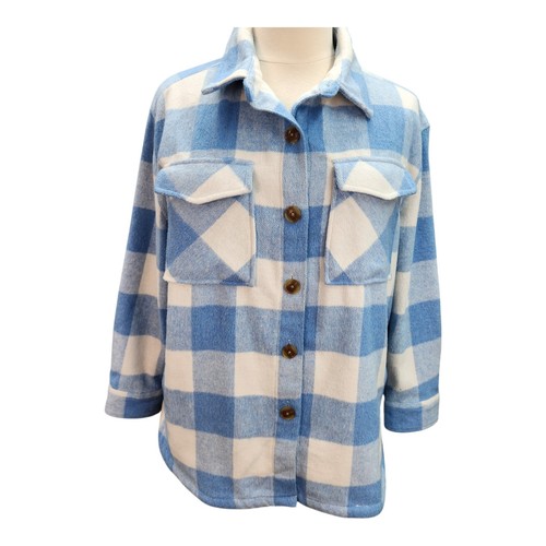 Members Mark Shacket Womens XXLARGE Blue White Check Wool Blend Flannel ...