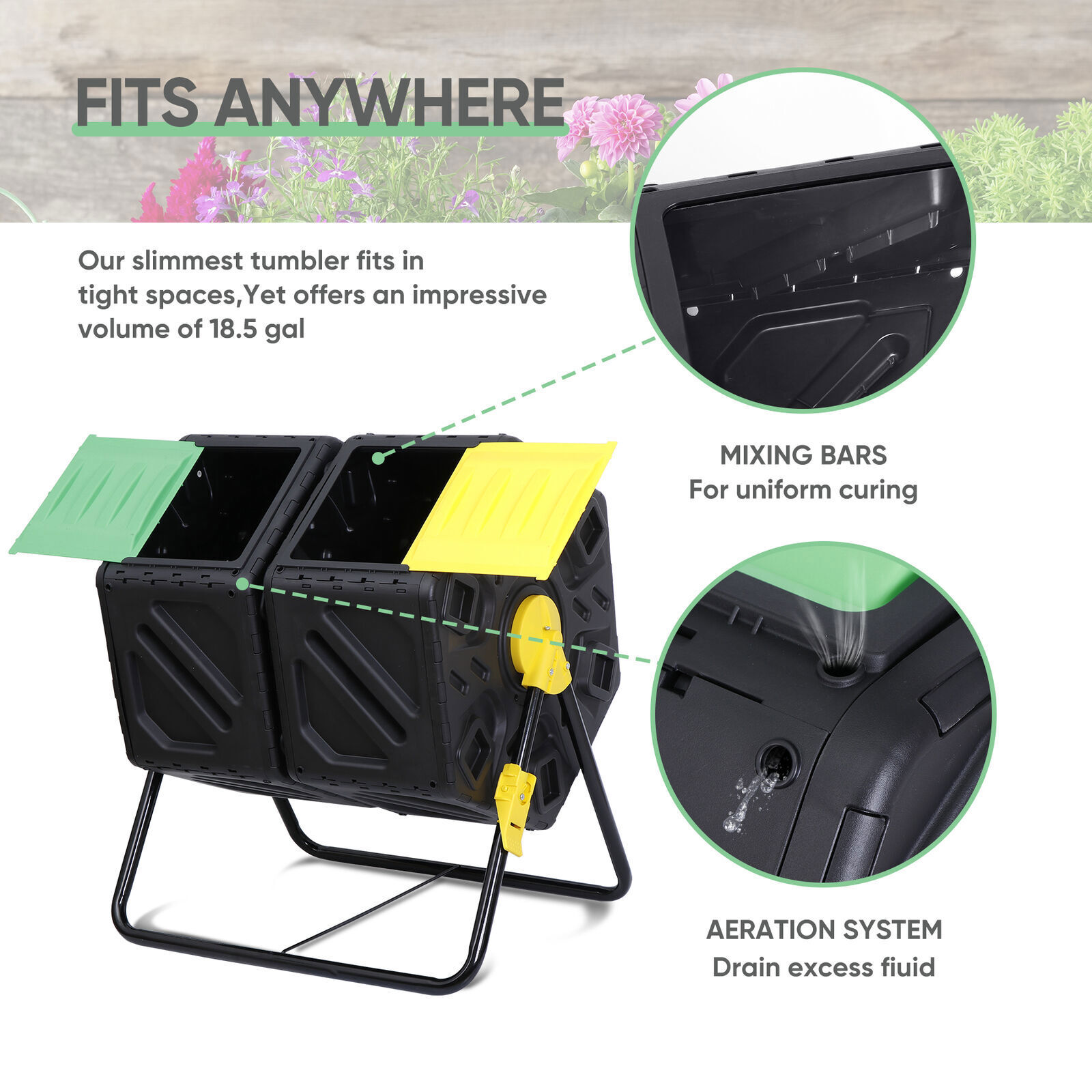 Dual 360 Degrees Rotation Compost Bins Tumbling Metal Support Sturdy ...