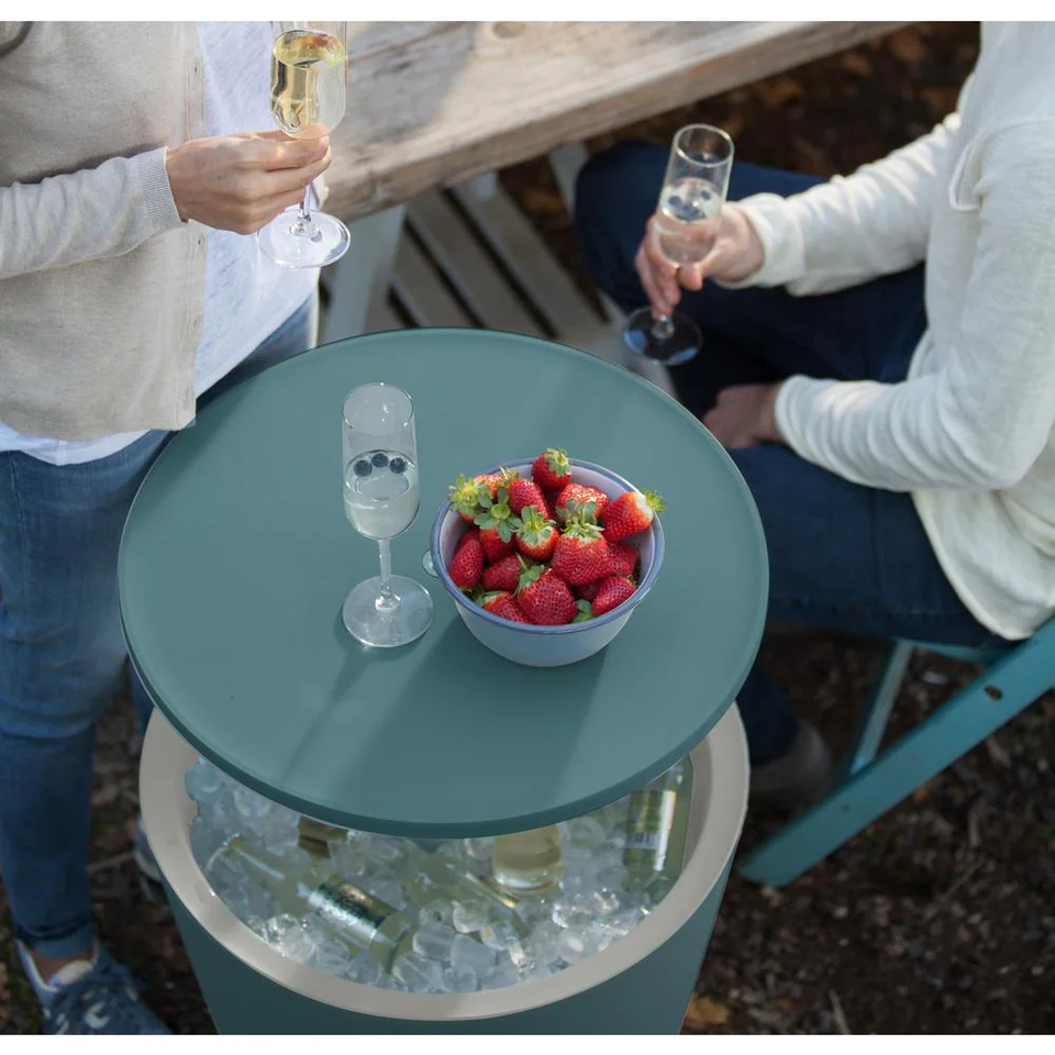 Cool Bar Teal Resin Outdoor Accent Table and Cooler in One Extendable ...