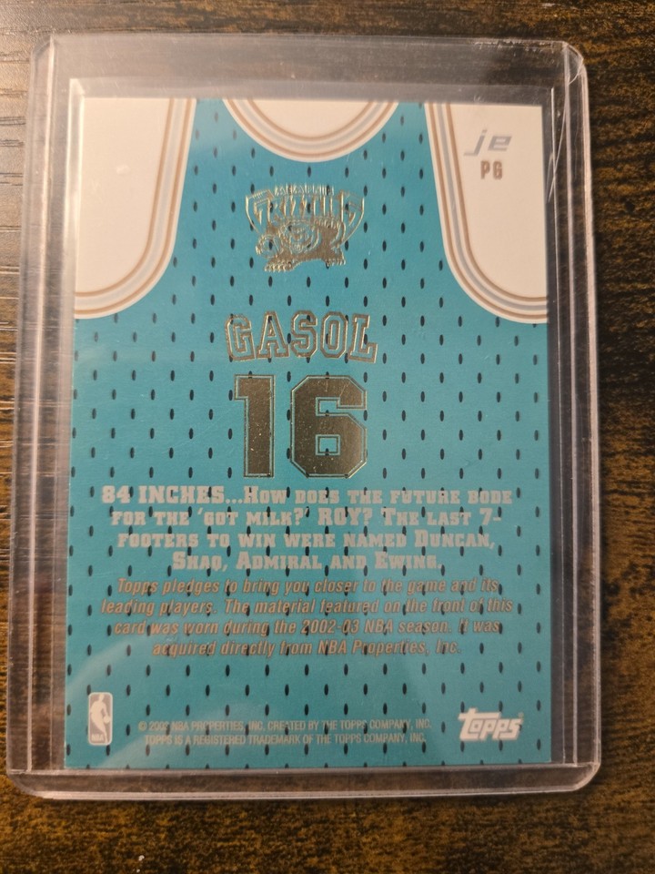 2002-03 Topps Jersey Edition - Pau Gasol #JE PG (MEM) | eBay