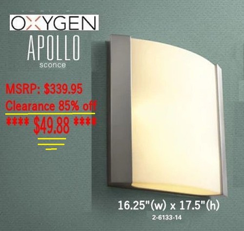 Oxygen Lighting Wall Sconce 16in LG Apollo Acrylic Flush Mount Fixture ...