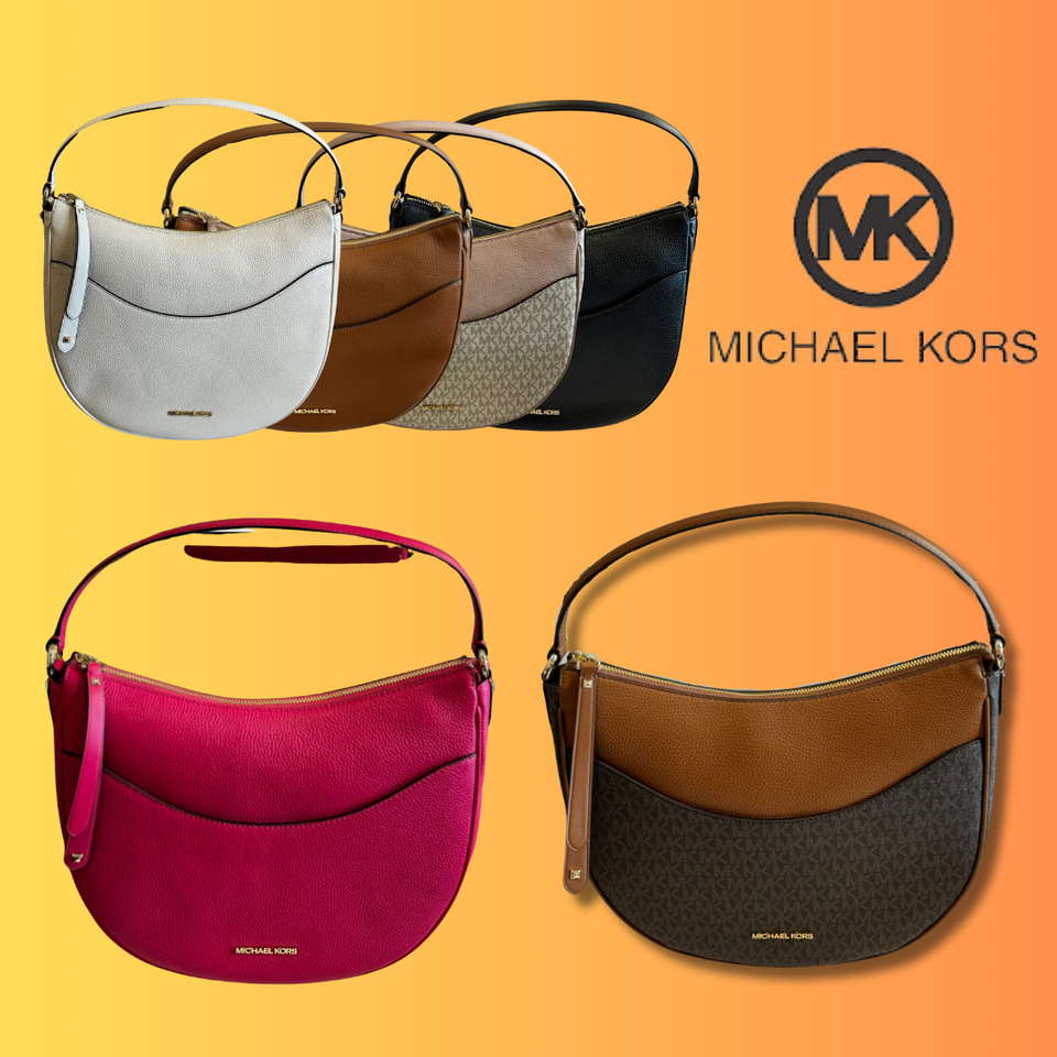 Michael Kors Dover Large Leather Top Zip Half Moon Shoulder Bag Handbag ...