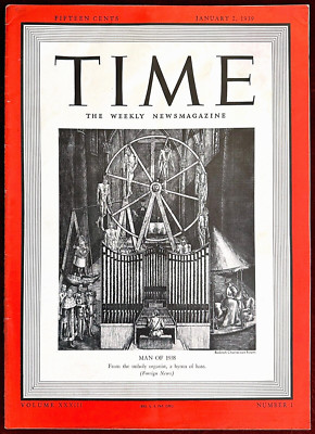 Time Magazine ~ January 2, 1939 ~ Man of 1938 Hitler Charles Von Ripper ...