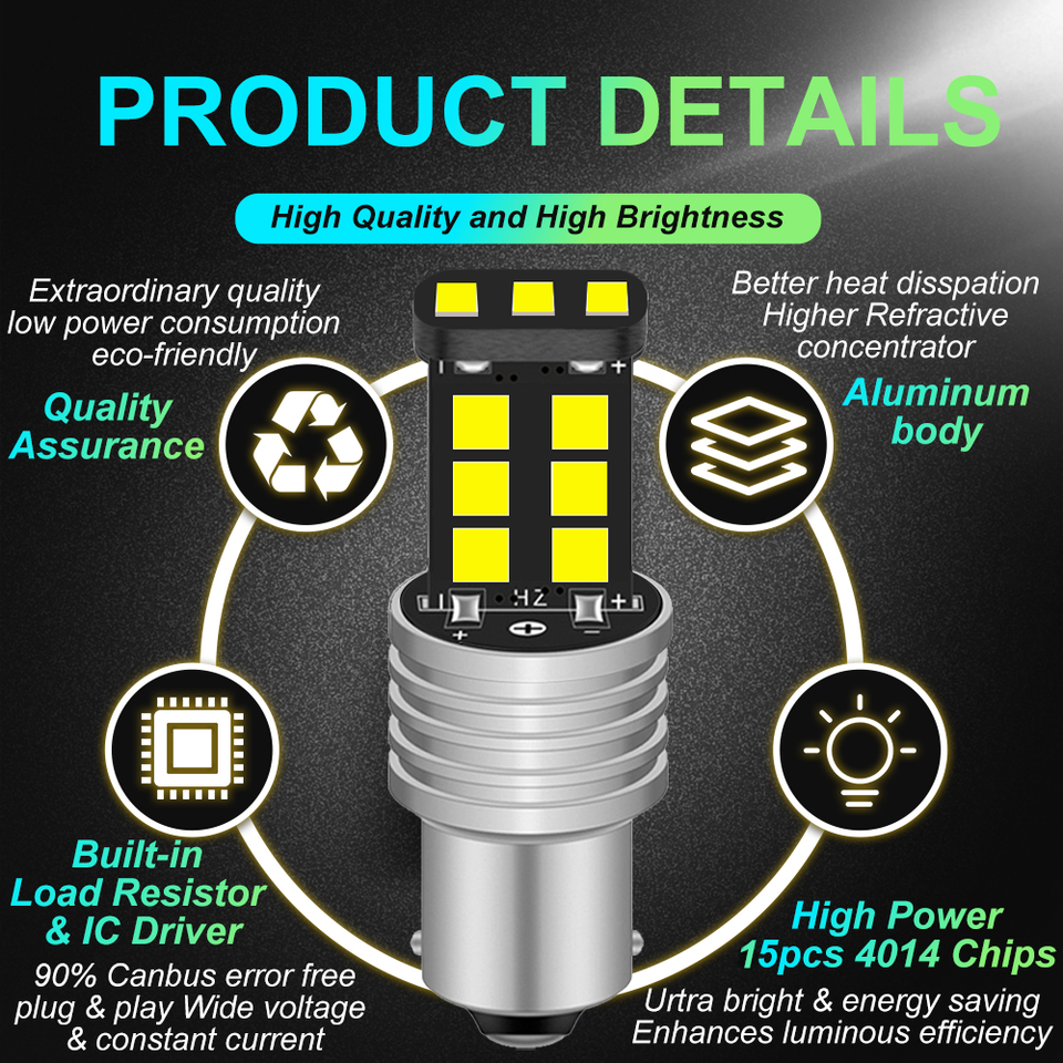 2 Reverse Light Bulbs LED 15SMDs 1156 382 P21W Backward Fits For Best ...