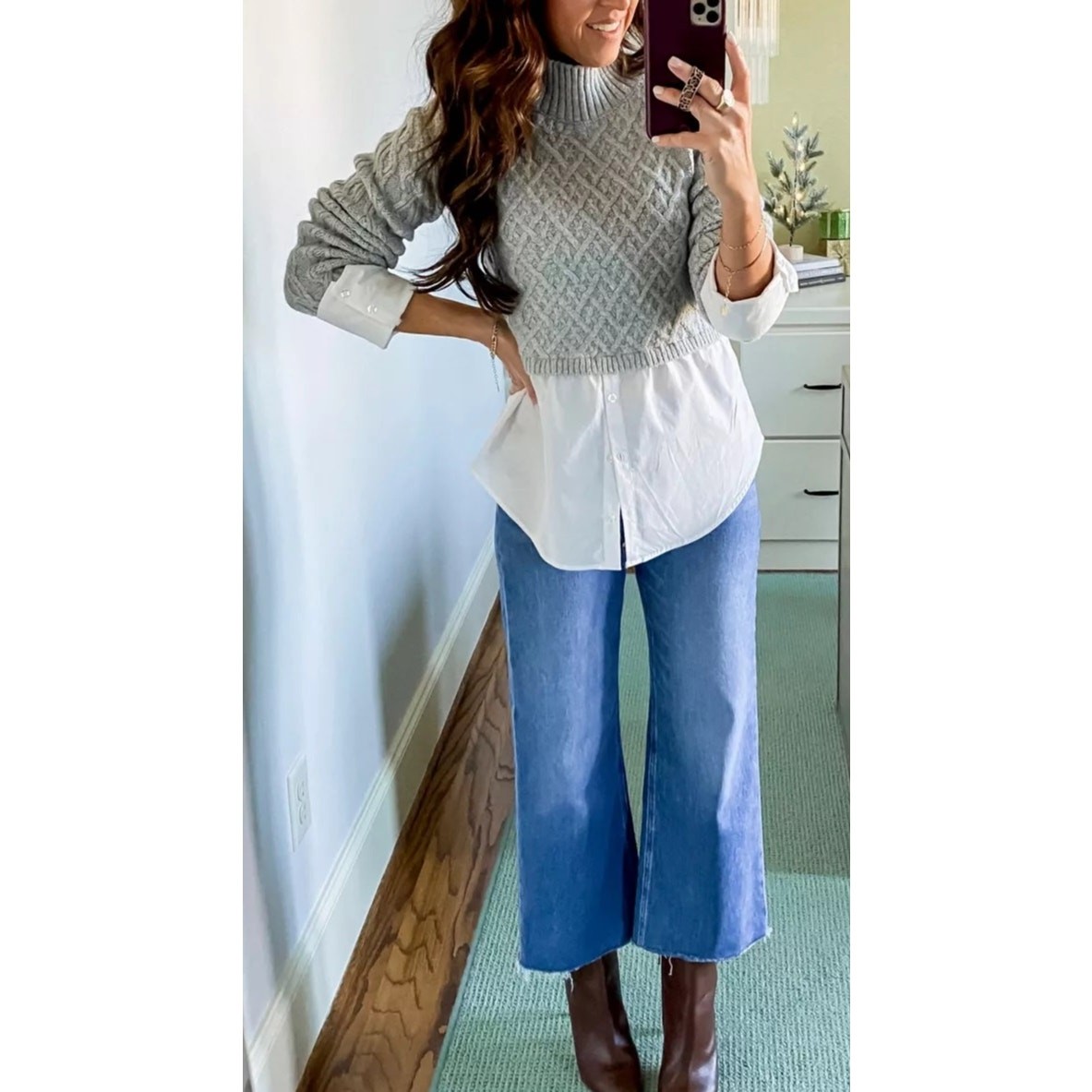 Anthropologie Maeve Cable-Knit Layered Sweater in Gre… - Gem