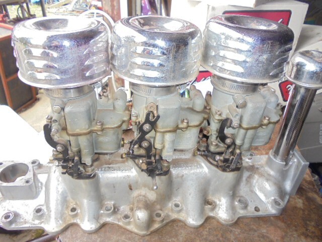 Ford Flat Head Aluminum OFFENHAUSER 3 carb Intake with Carbs 8BA, 59 ...