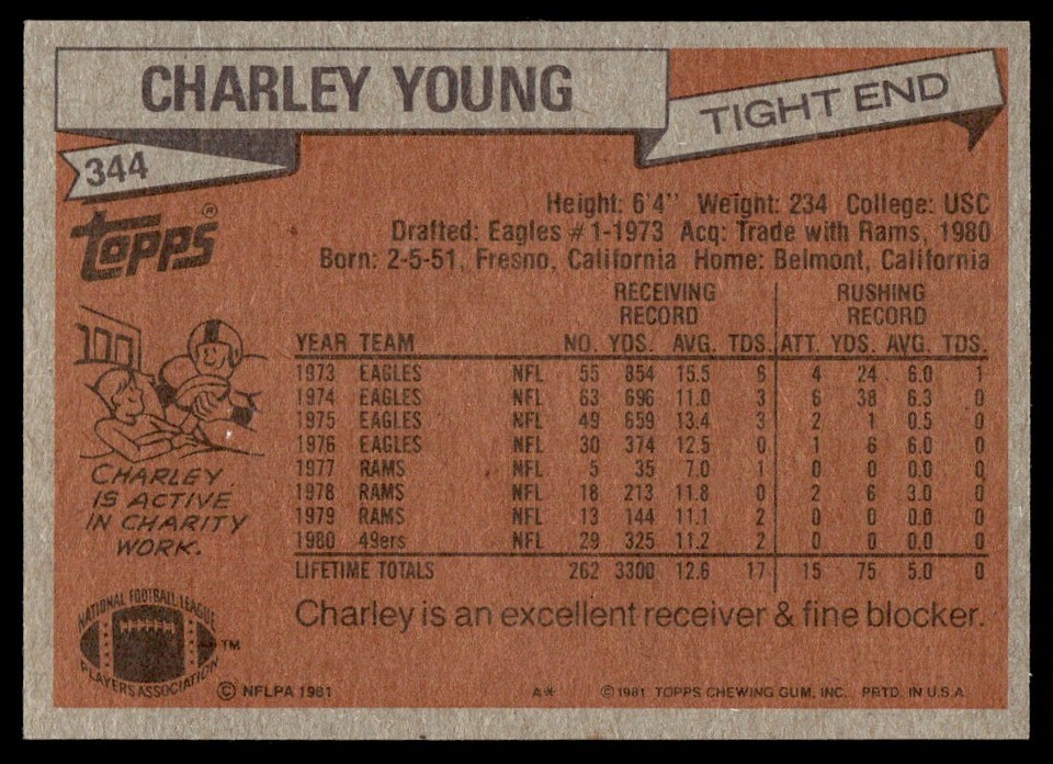 1981 Topps Charle Young San Francisco 49ers #344 | eBay