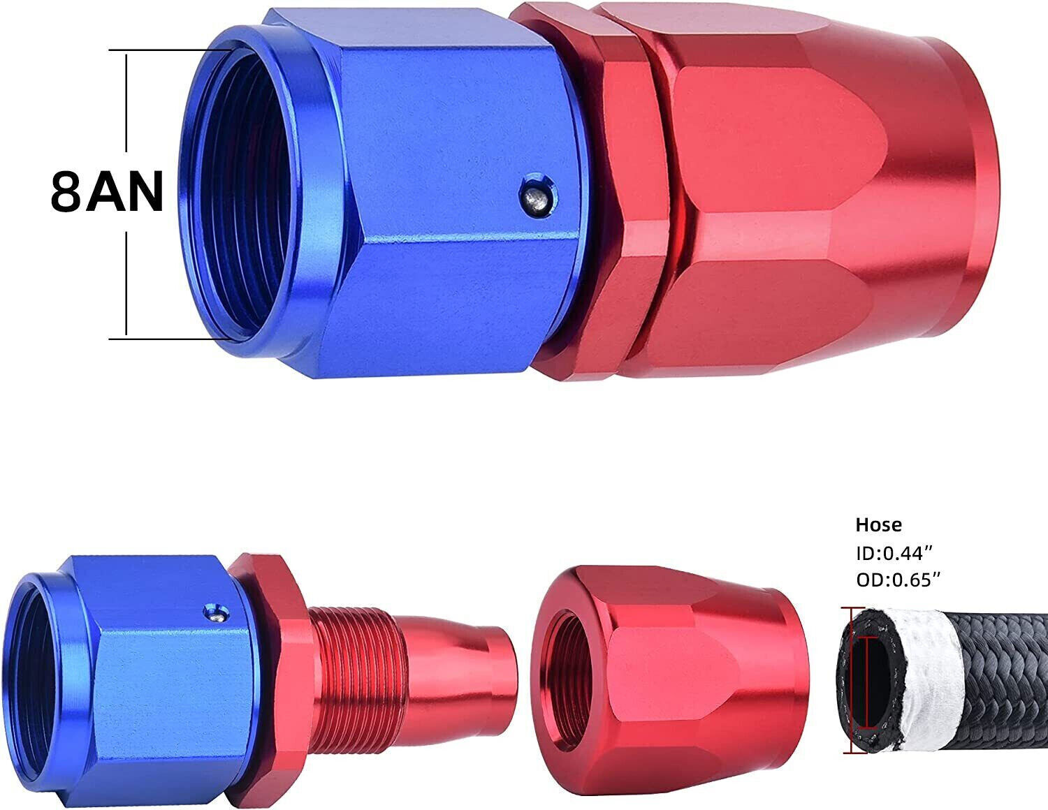 2Pcs AN8 -8AN Swivel Straight Fuel Hose End Fitting Adaptor Red&Blue ...