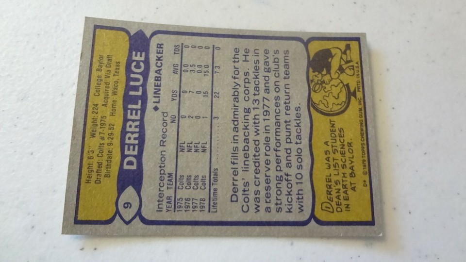 1979 TOPPS # 9 DERREL LUCE FOOTBALL CARD | eBay
