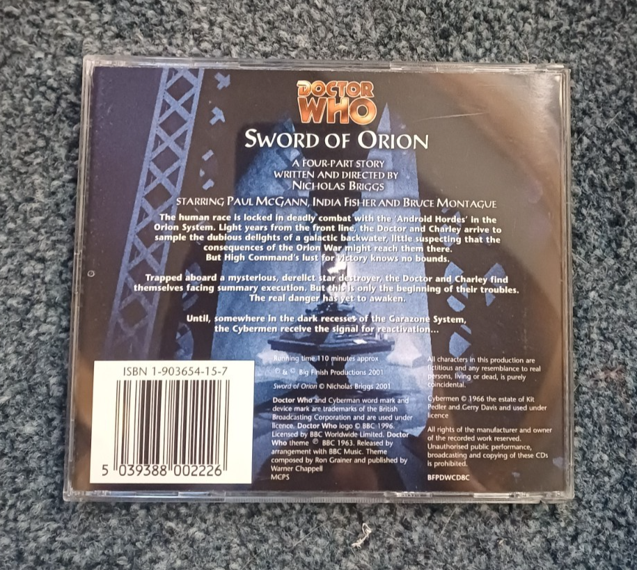 DOCTOR WHO SWORD OF ORION Audio CD Big Finish - #17 Paul McGann - DISCS ...