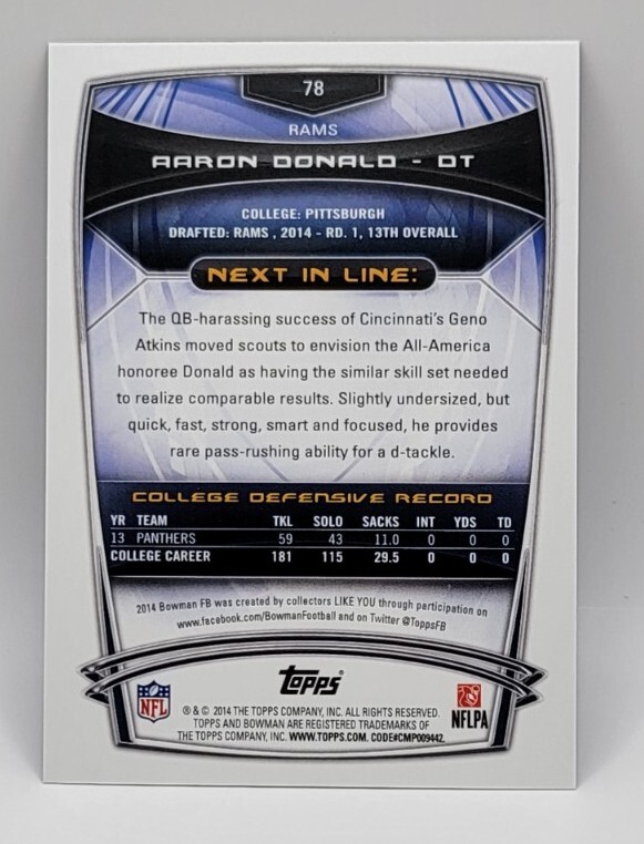 2014 Bowman Black Rookies Aaron Donald Rookie St. Louis Rams #78 | eBay