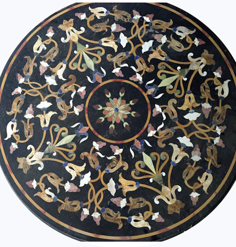 36" Black Marble Inlay Handmade Table Top Semi Precious Stones ...