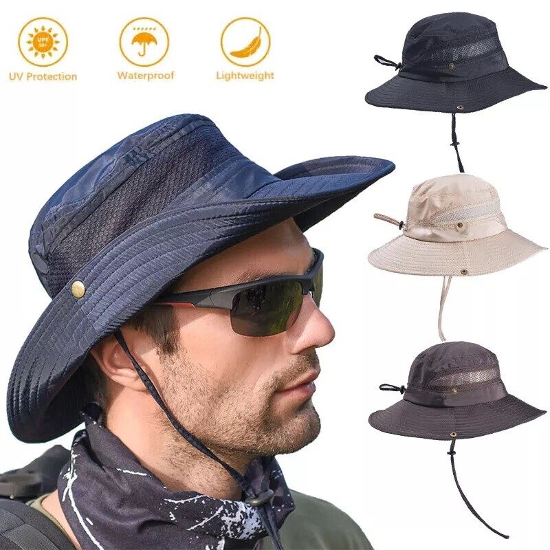 Men Women Sun Hat Wide Brim Bucket Bonnie Cap UV Protection Hiking ...