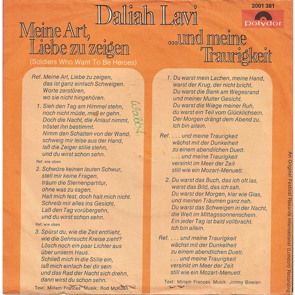 Daliah Lavi - Meine Art, Liebe Zu Zeigen (Vinyl 7" - 1972 - DE ...