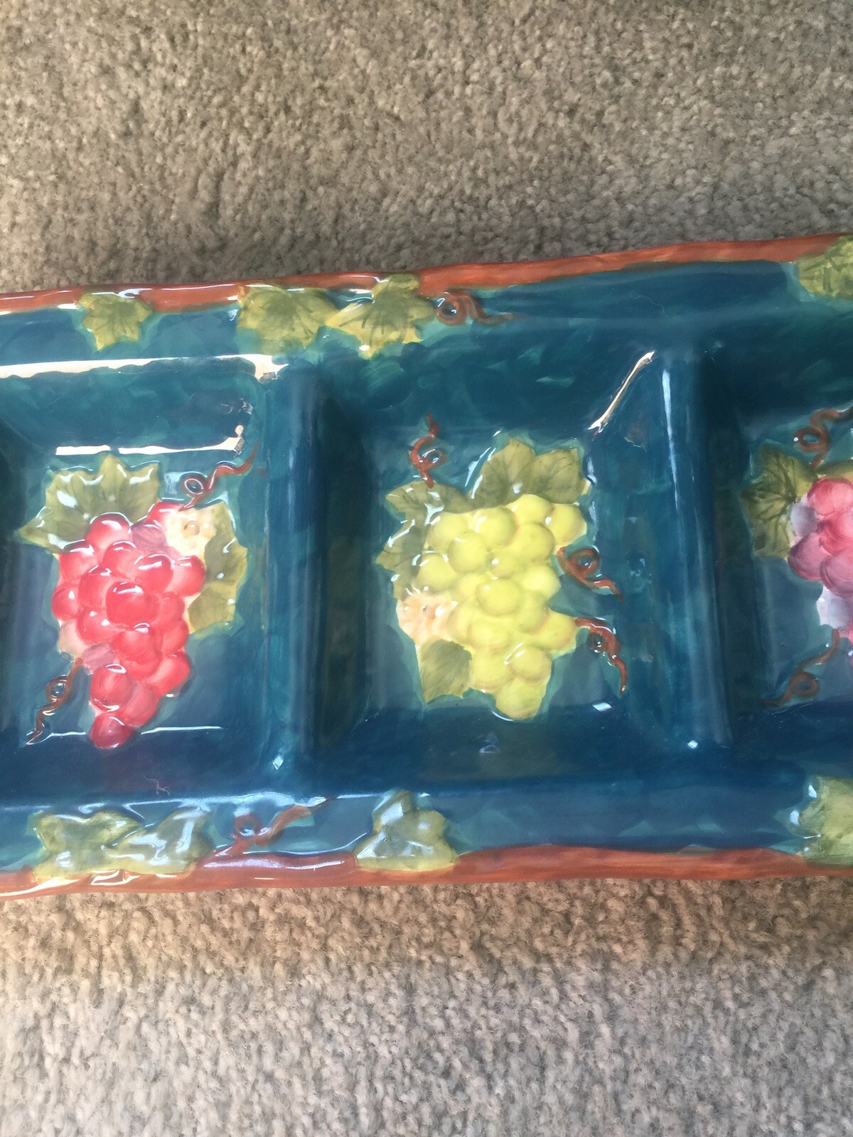 Susan Winget Vineyard 4 Section Tray Platter Hand Painted Embossed ...