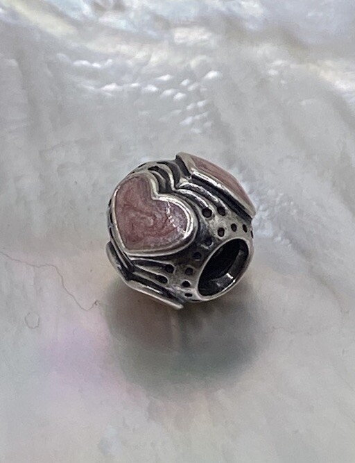 PANDORA STERLING SILVER AND PINK ENAMEL INLAY HEARTS BEAD CHARM | eBay