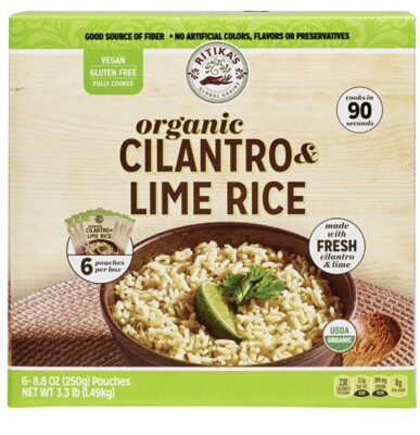 Ritika's Organic Cilantro & Lime Rice -6 Pack- Cooked White Rice 8.8 oz ...
