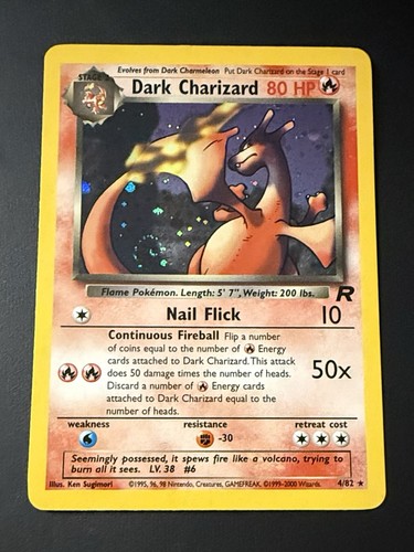 Pokemon TCG Dark Charizard 4/82 Team Rocket Holo (swirl) - Vintage WoTC ...