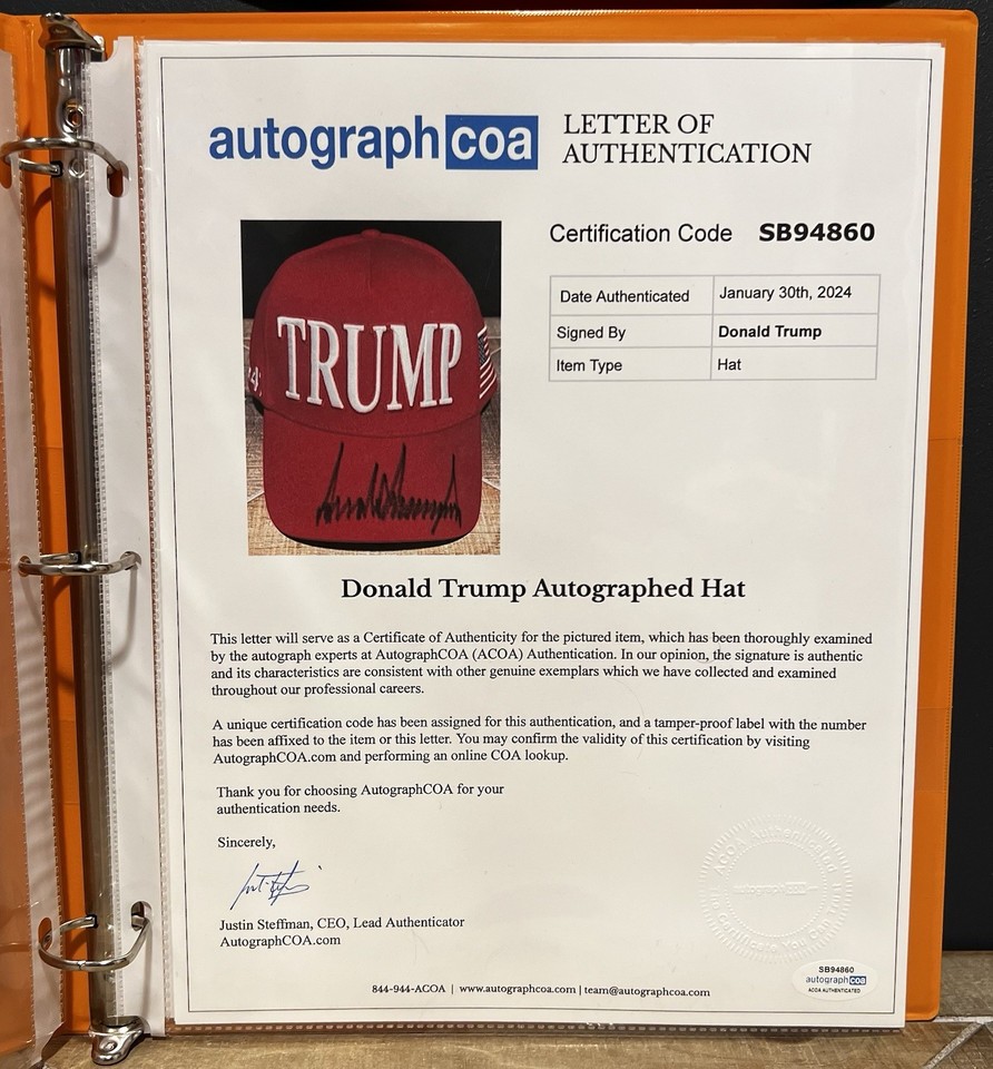 President Donald Trump Autographed Signed Hat LOA COA AutographCOA ACOA ...