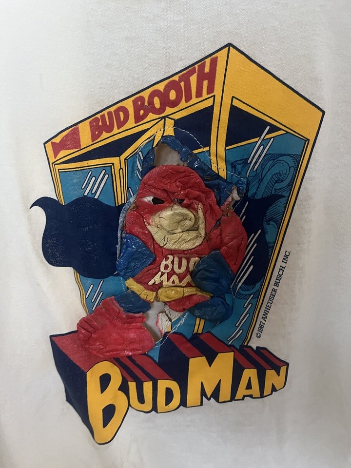 Vintage 1987 Bud Man Cartoon Budweiser 3D Single Stitch Promo T Shirt ...
