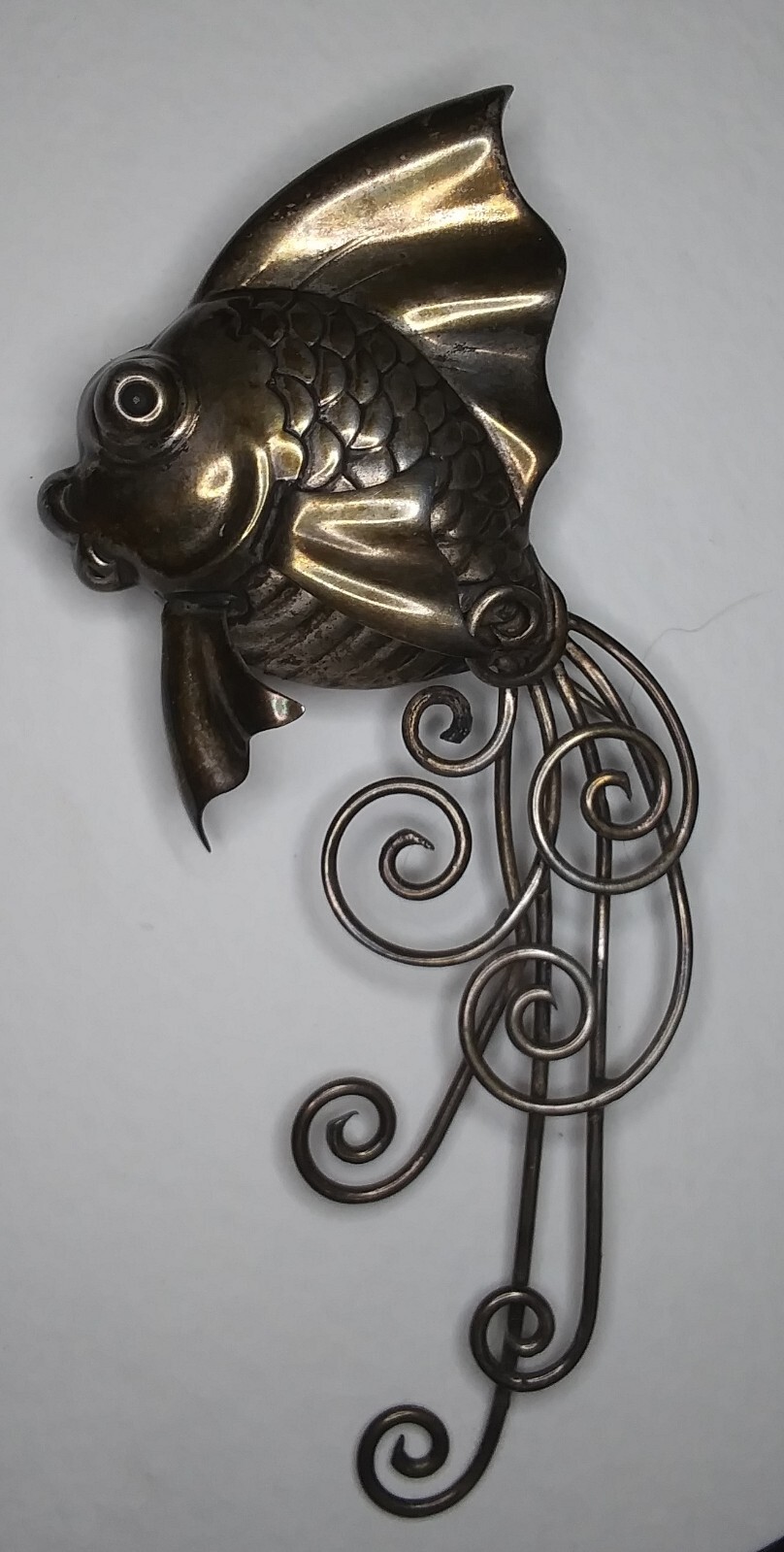 4" BOUCHER PARISINA MEXICO STERLING SILVER Repousee FANTAIL FISH PIN ...