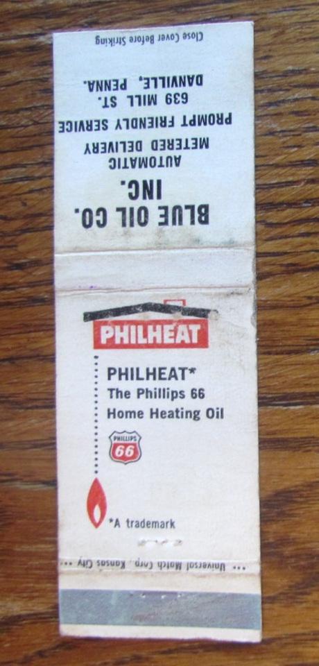 BLUE OIL PHILLIPS GAS STATION MATCHBOOK COVER: DANVILLE, PA EMPTY ...