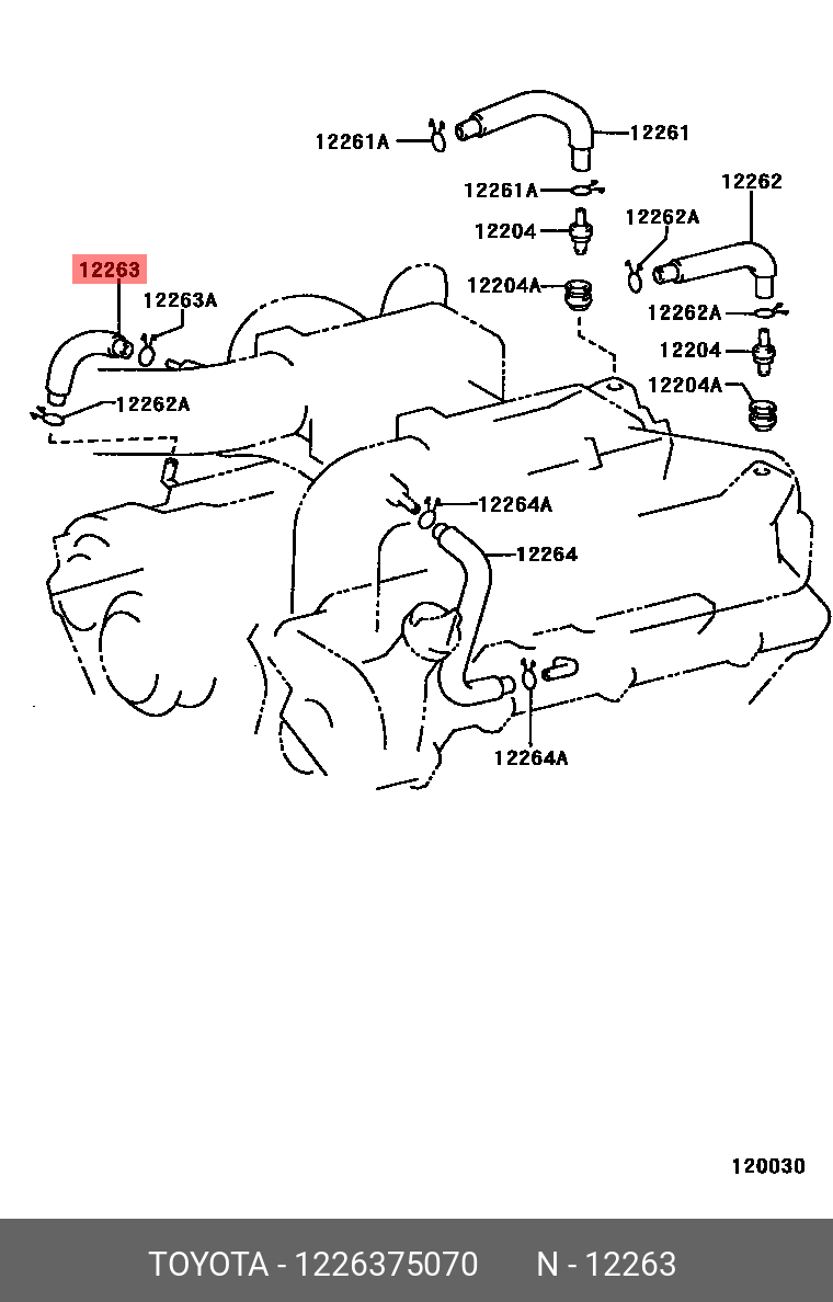 Genuine OE crankcase breather vent tube, 1226375070 for TOYOTA 12263 ...