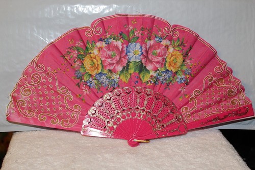 FAN ( SMALL HAND FAN ) WITH FLOWERS FLOWER PINK D1 | eBay