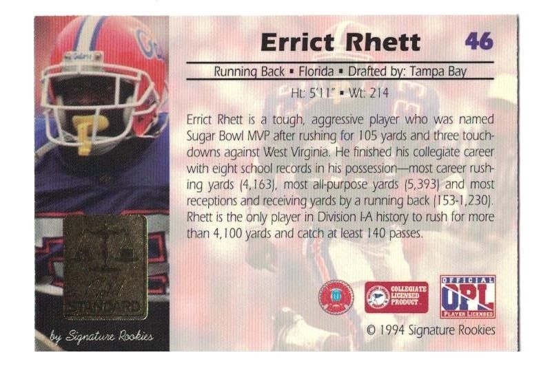 Errict Rhett Signed Autographed 1994 Signature Rookies Card Tampa Bay ...