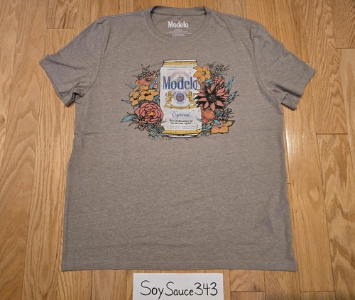 NEW LUCKY BRAND MODELO FLOWERS BEER CAN WALNUT BROWN TAN TEE SHIRT SIZE ...