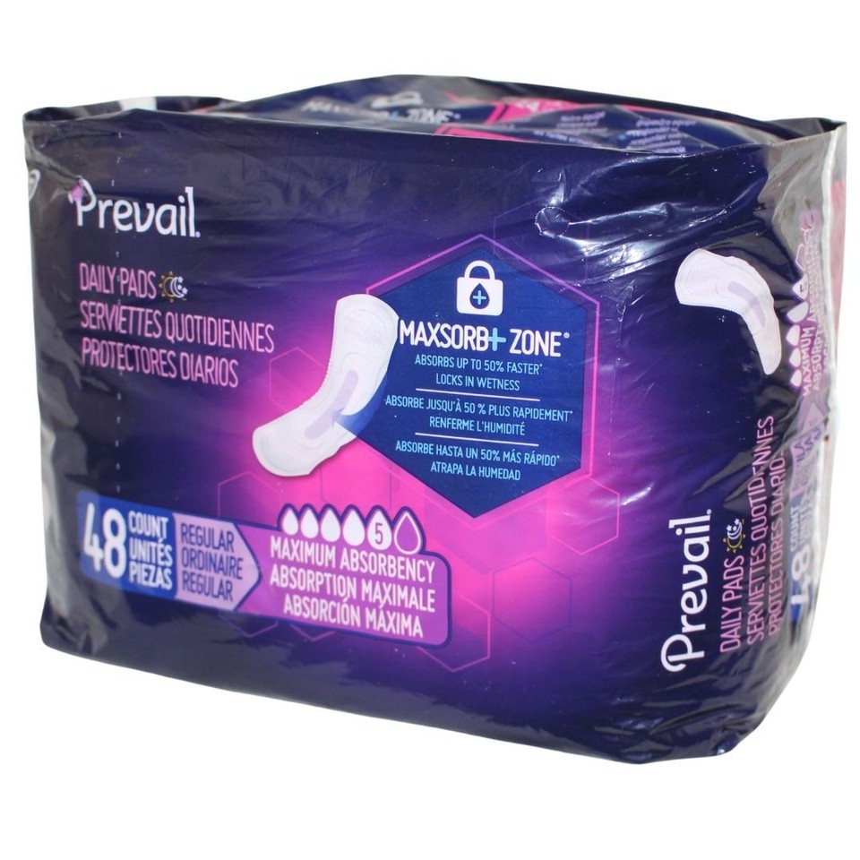 Prevail Daily Pads Regular 48 Ct MaxSorb+ Zone Maximum Absorbency Leak ...