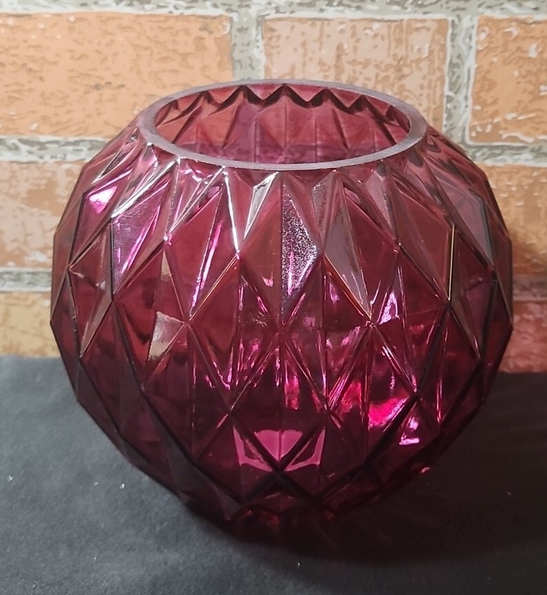A gift From FTD Florist Vase Cranberry Color Glass Diamond Shaped ...
