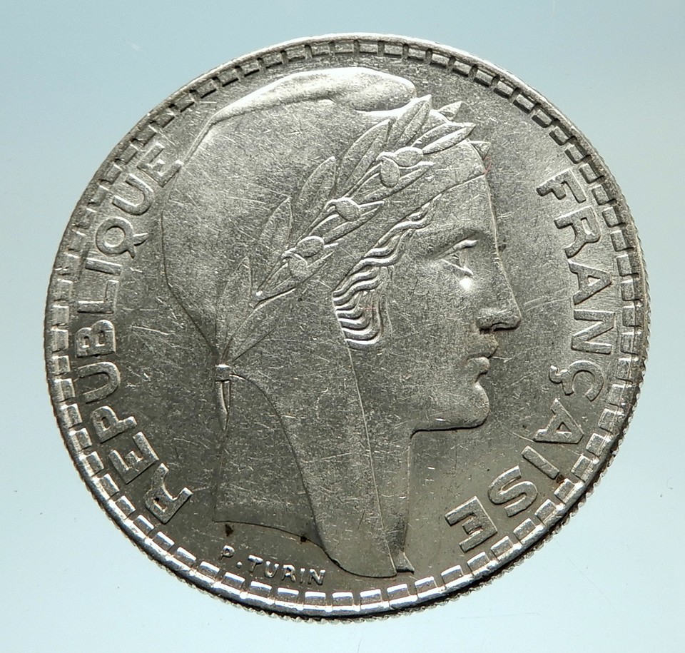 1934 FRANCE Authentic Large Silver 20 Francs Vintage French MOTTO Coin ...