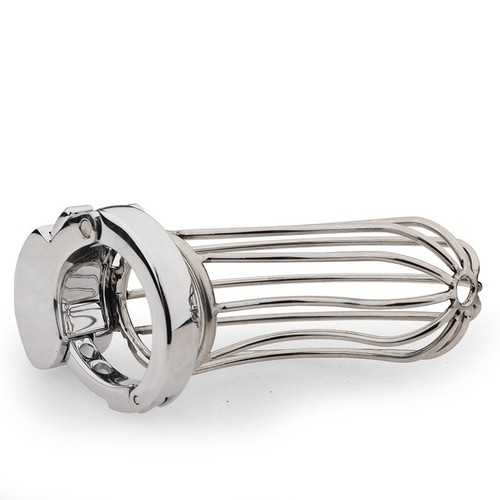 New Birdcage Handcuff Style Metal Chrome Male Abstinence Chastity Cage ...