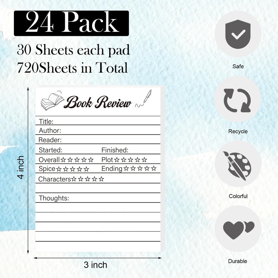 24 Pack Book Review Sticky Notes 3" x 4" Self-stick Note Pads Small ...
