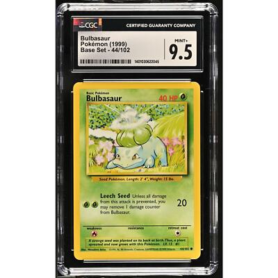 CGC 9.5 MINT+ Bulbasaur 44/102 Pokemon Unlimited Base Set Card (PSA/BGS ...
