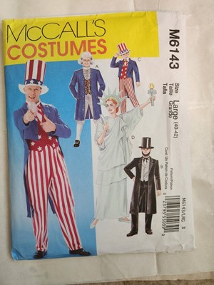 NEW 6143 Costume Sewing Pattern Adult L 40-42 Lincoln Uncle Sam GWash ...