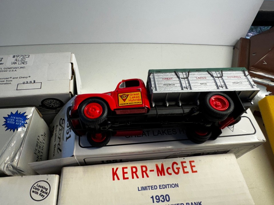 ERTL Diecast Delivery truck bank lot. 12 pieces (11 Ertl, 1 First Gear ...