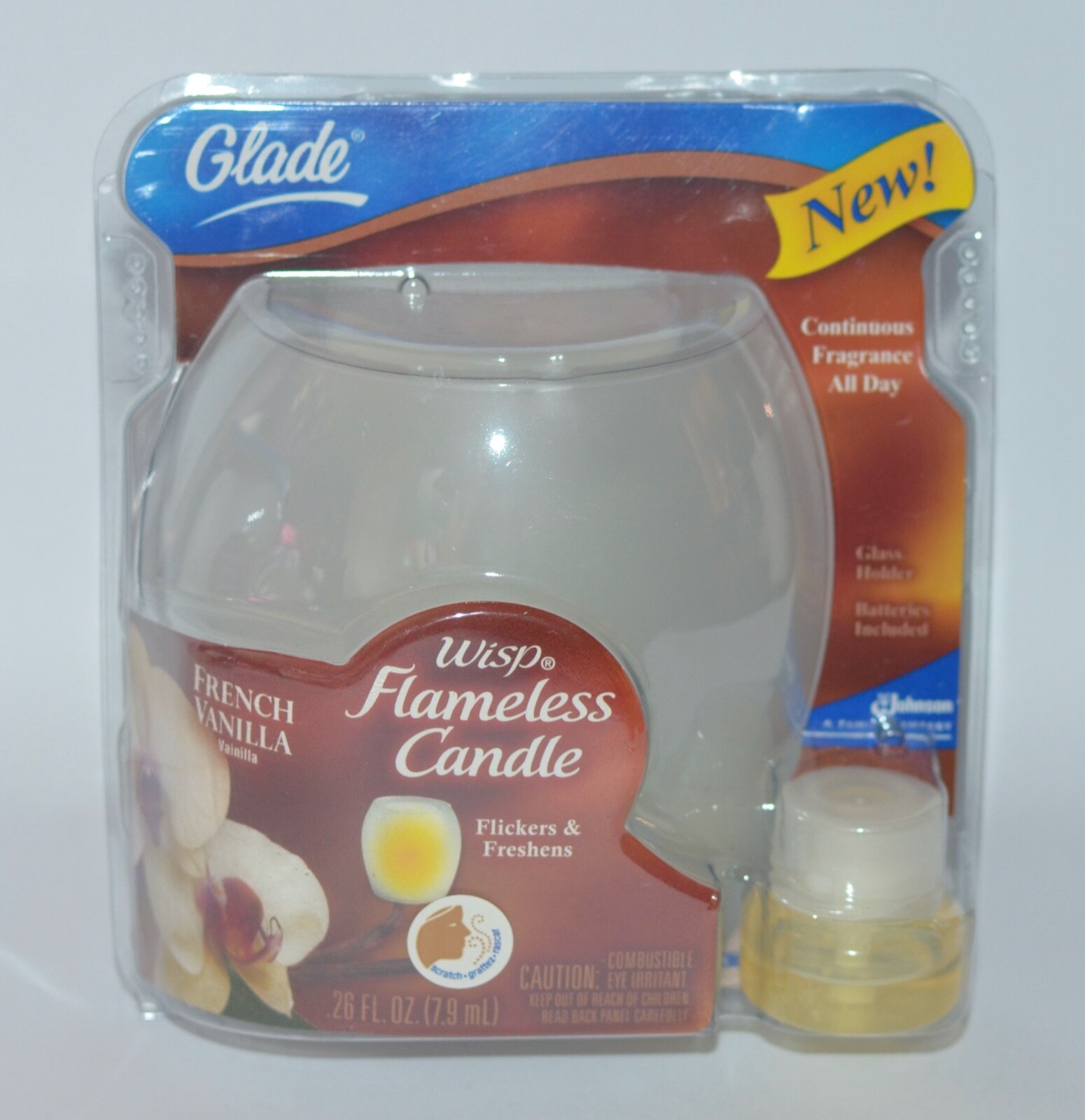 1 GLADE FRENCH VANILLA WISP FLAMELESS CANDLE STARTER KIT GLASS HOLDER ...