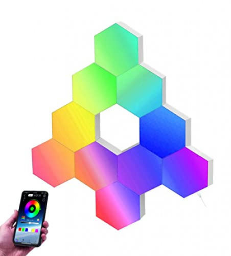 Hexiher Smart Hexagon RGB LED Wall Light Panels APP Control 10 White ...