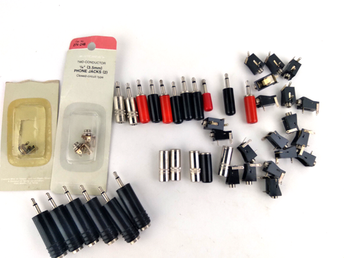 LOT OF 42 PCS NOS 1/8" PHONO JACKS MALE FEMALE ADAPTERS PLUGS ...