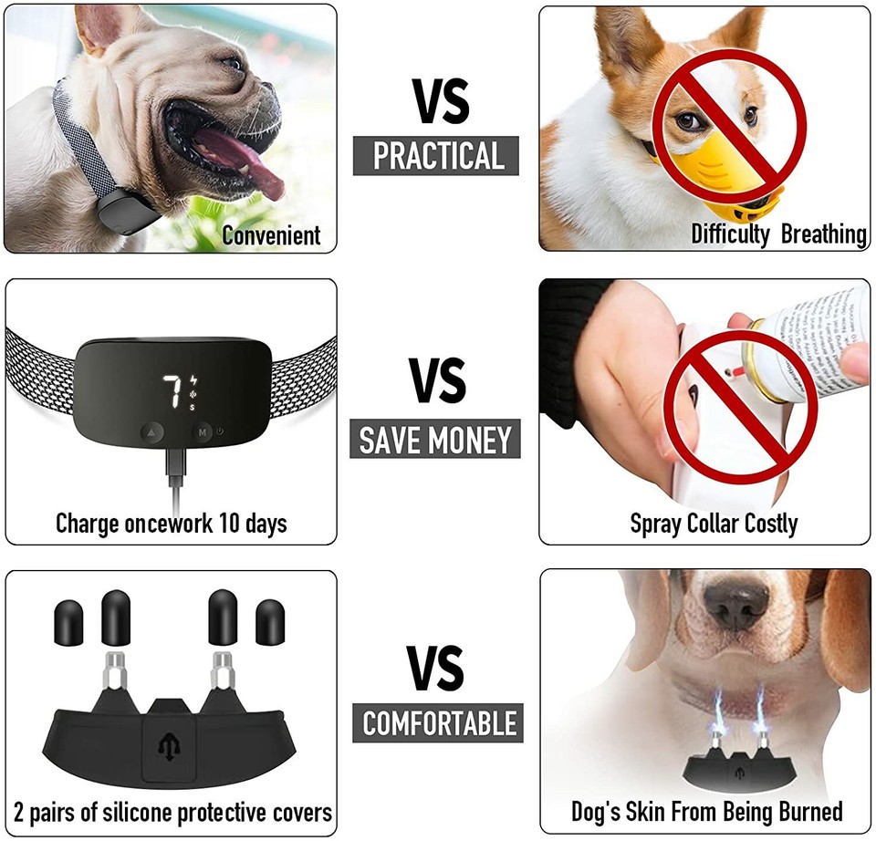 AUTO ANTI BARK COLLAR STOP DOG BARKING WATERPROOF RECHARGEABLE NO SHOCK ...