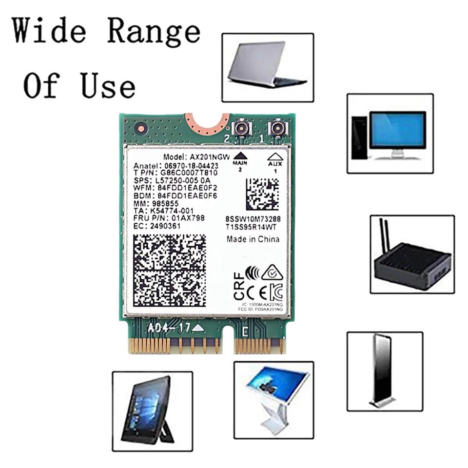 AX201NGW WiFi Card with 2XAntenna 2.4 Ghz+5Ghz WiFi 6 3000Mbps M.2 ...
