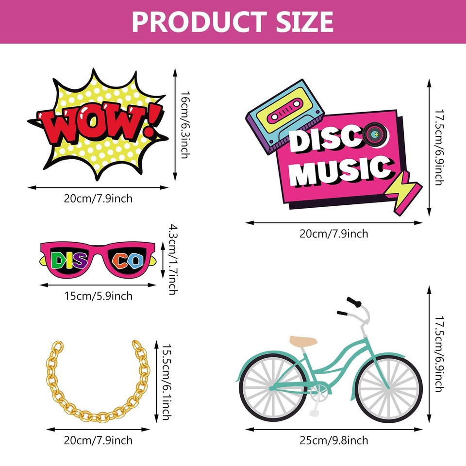 36 PCS 70s 80s 90s Theme Photo Booth Props, Disco, Hip Hop, Retro, Y2K ...