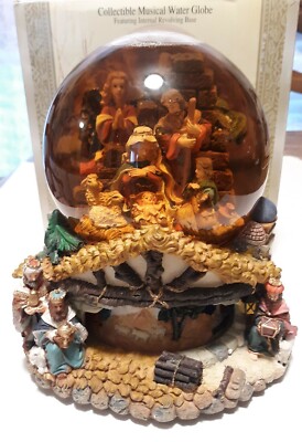 Large Grandeur Noel Revolving Water Snow Globe Musical Nativity ...