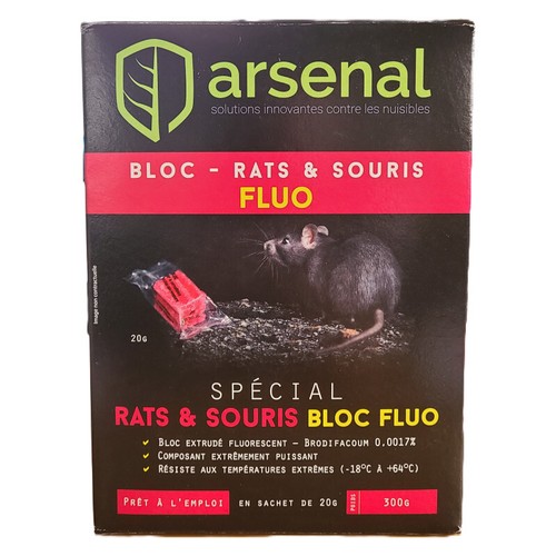 Raticide en Bloc Fluo Brodifacoum 17 ppm boite de 300 g | eBay