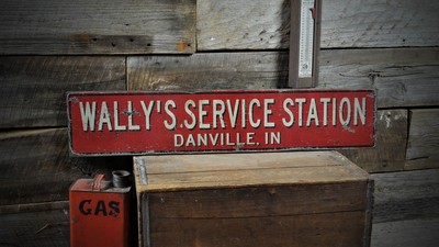 Custom Service Station Sign - Rustic Hand Made Vintage Wooden Sign ...