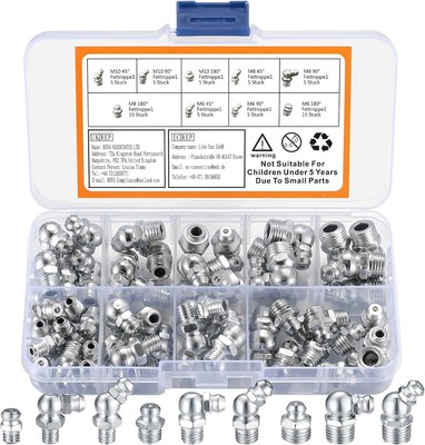 Metric Grease Fittings Kit, 60 Pcs Hydraulic Grease Zerk Assortment Kit ...